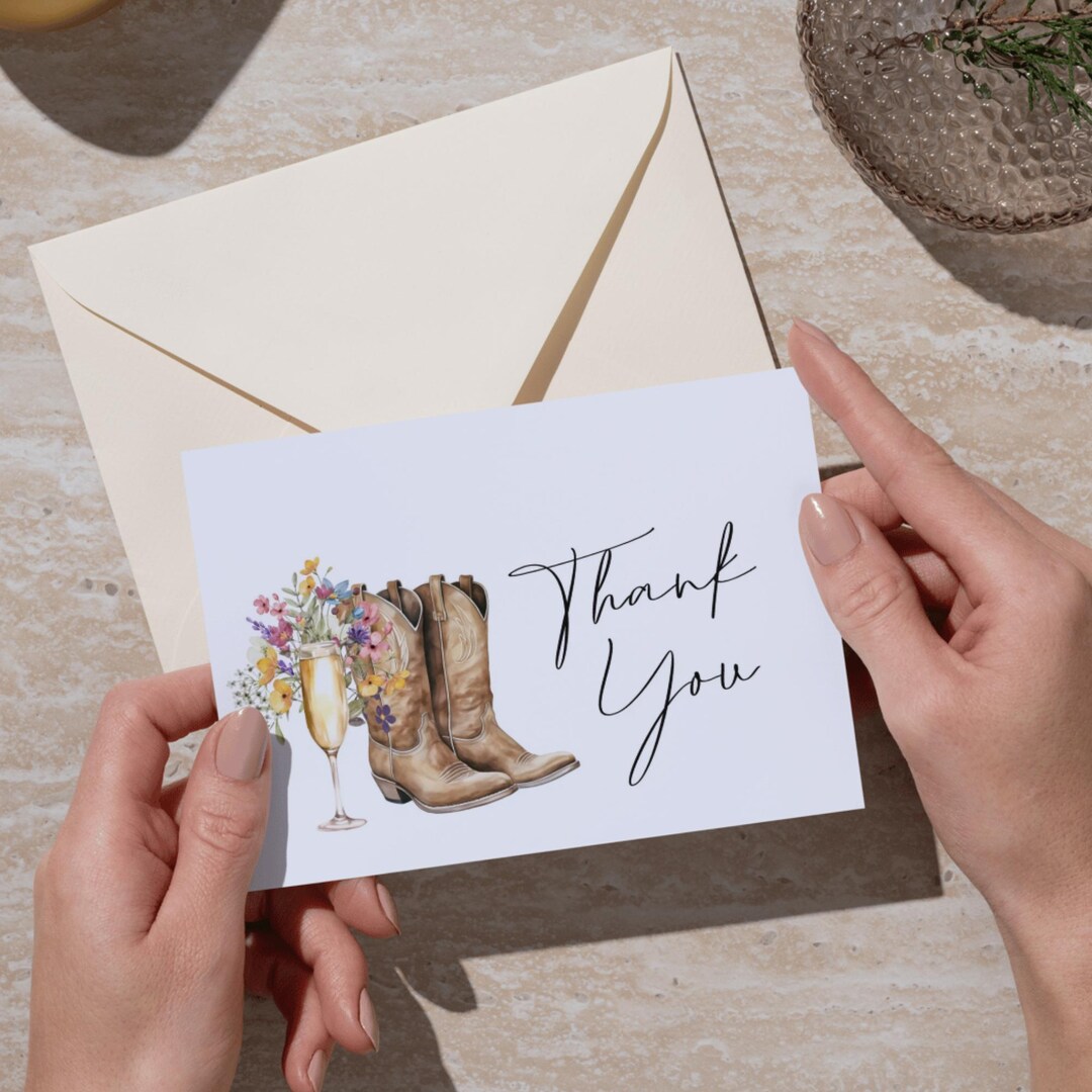 Boots and Bubbly Thank You Card, Template, Editable Text, Thank You ...