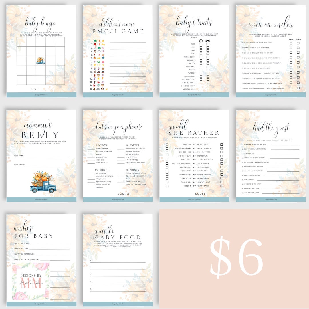Blue Truck Baby Shower Game Bundle, Fall Boy Baby Shower Games Bundle ...