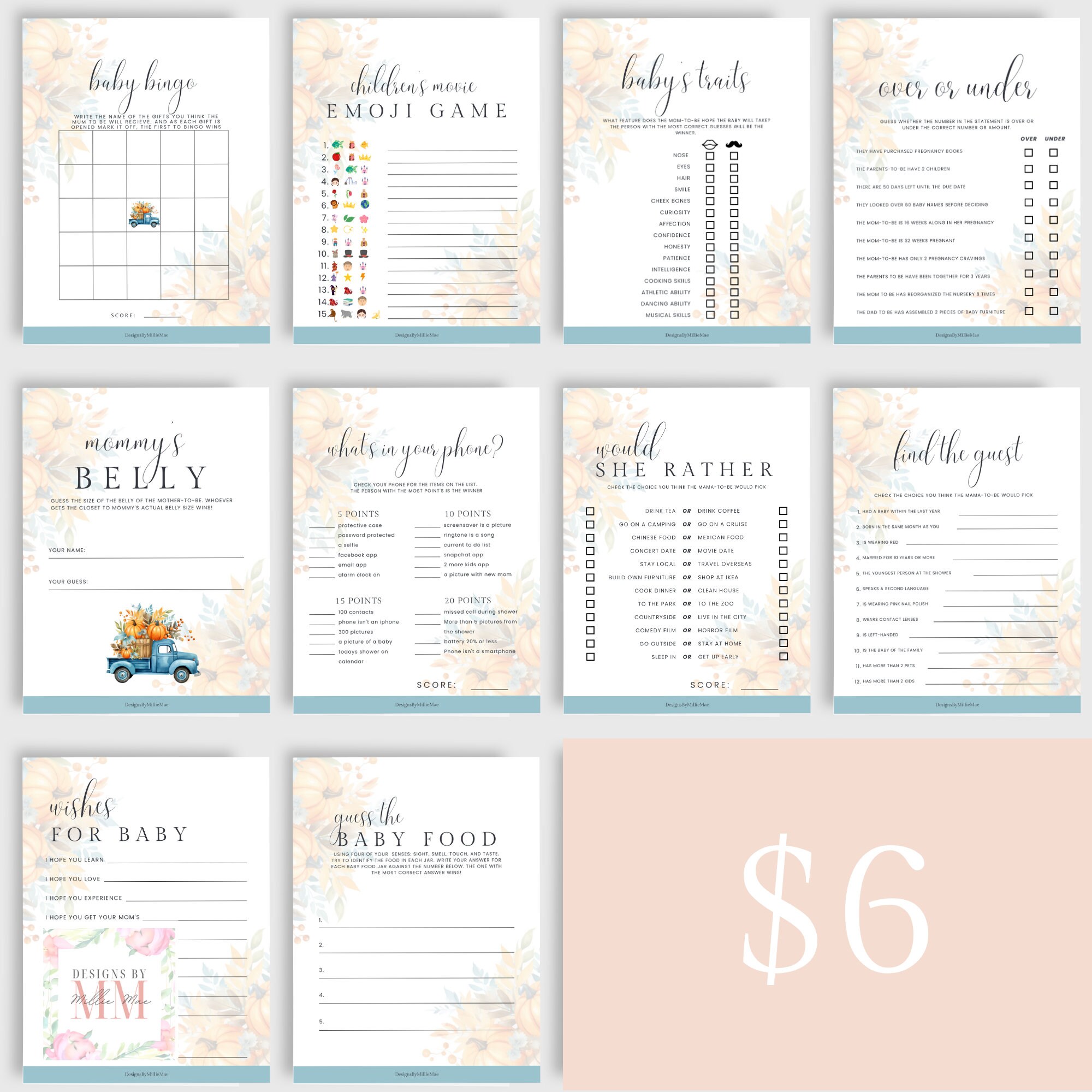 Blue Truck Baby Shower Game Bundle, Fall Boy Baby Shower Games Bundle ...