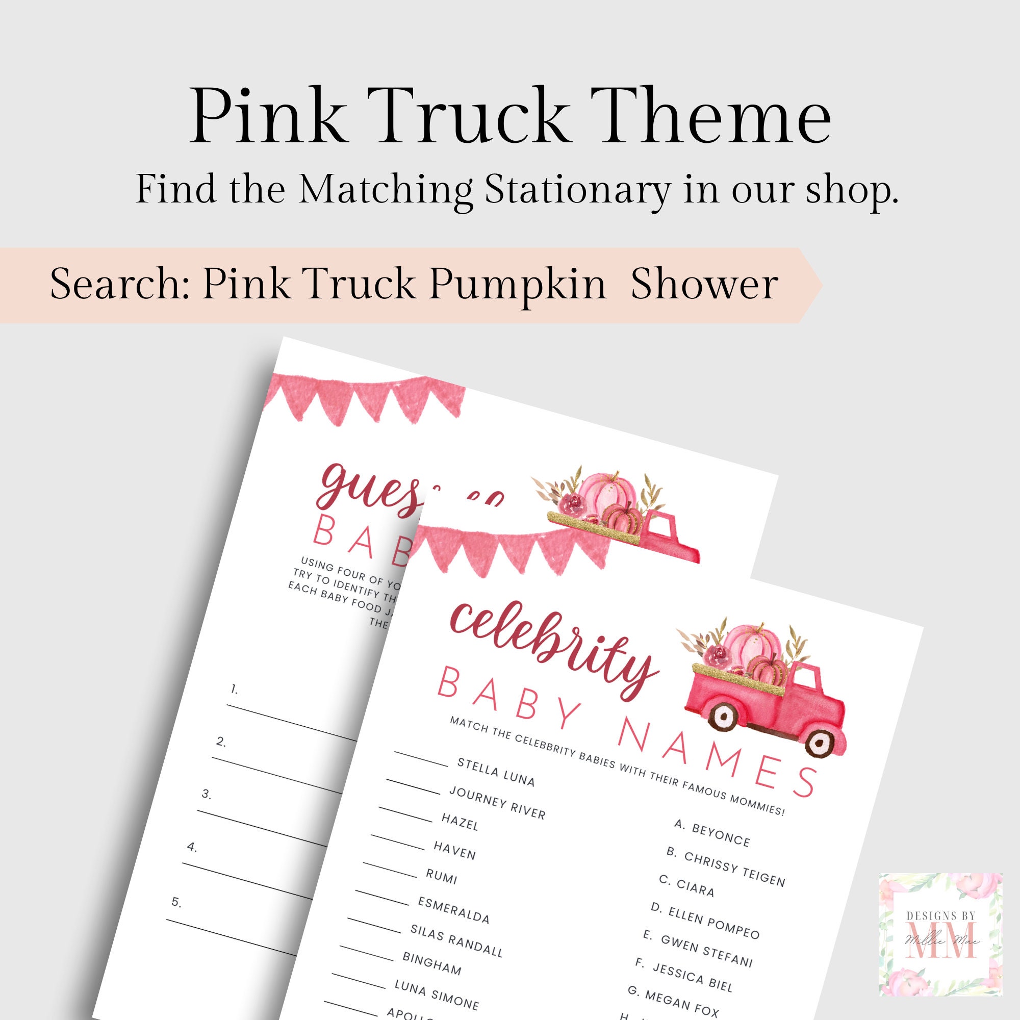 Pink Truck Baby Shower Game Bundle, Fall Girl Baby Shower Games Bundle ...