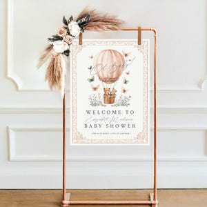 Hot Air Balloon Baby Shower Welcome Sign - Pink Baby Shower Welcome ...