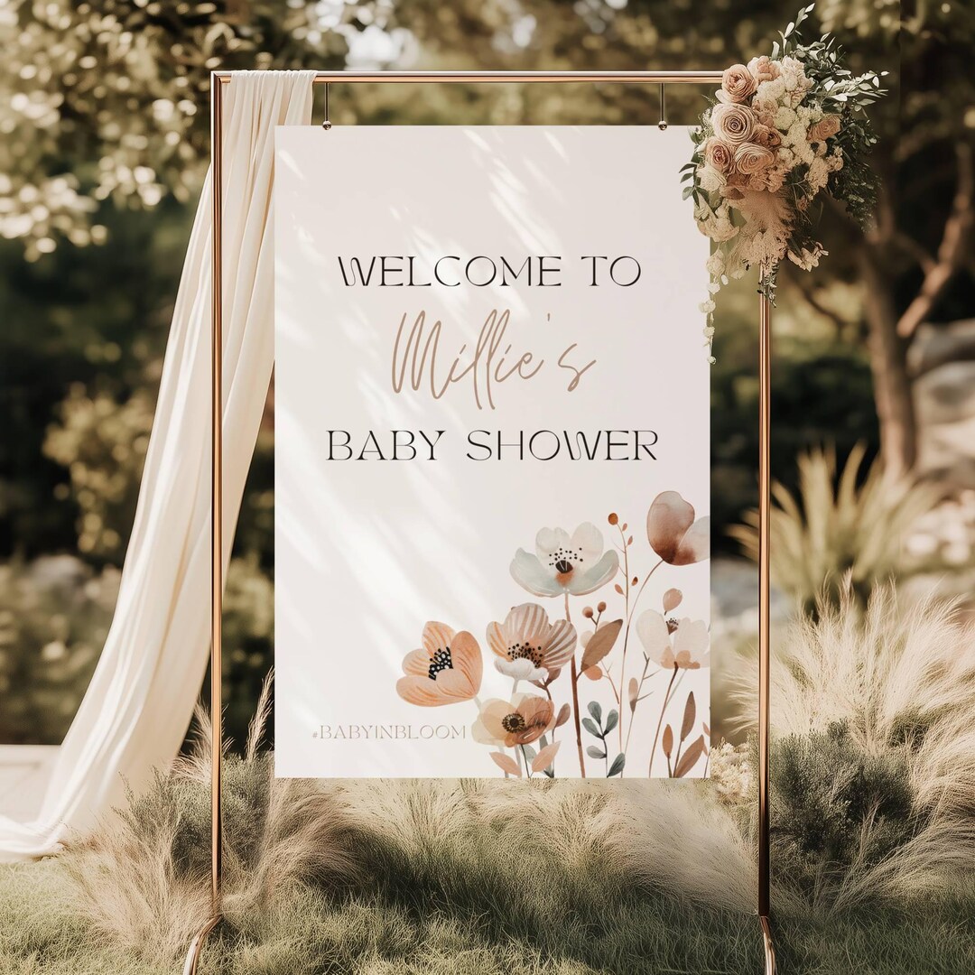 Boho Wildflowers Baby Shower Welcome Sign, Editable Canva Template ...