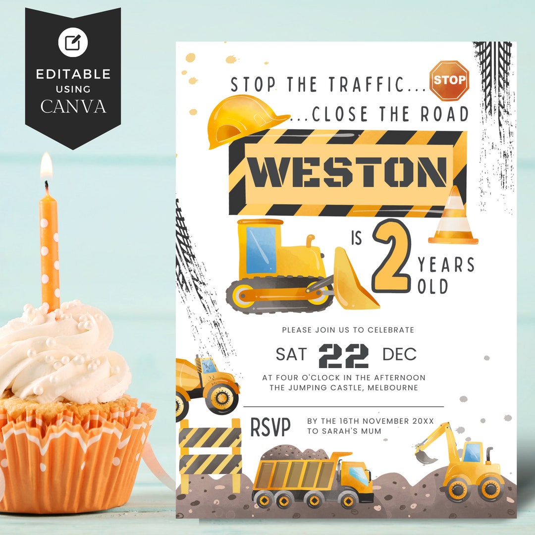 Construction 2nd Birthday Invitation, Construction Birthday Invite ...