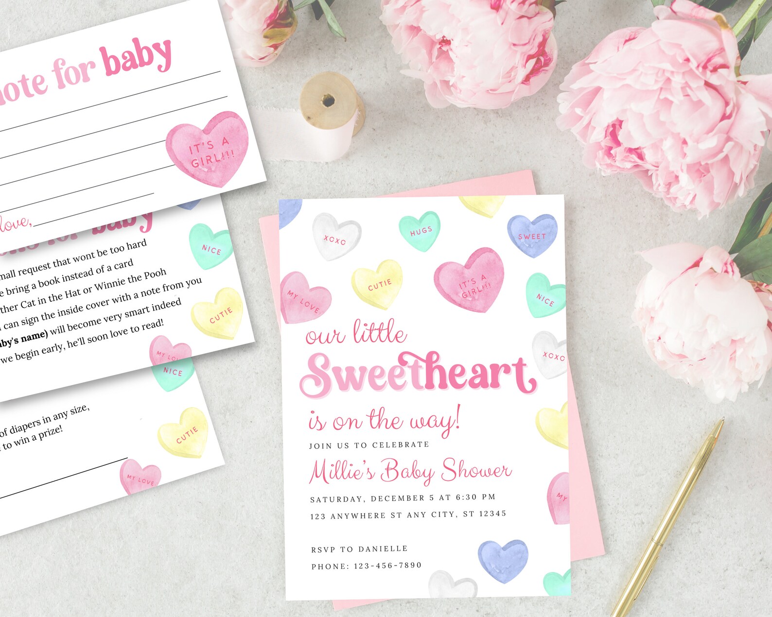 Little Sweetheart Baby Shower Invitation Bundle, Pastel, Editable ...