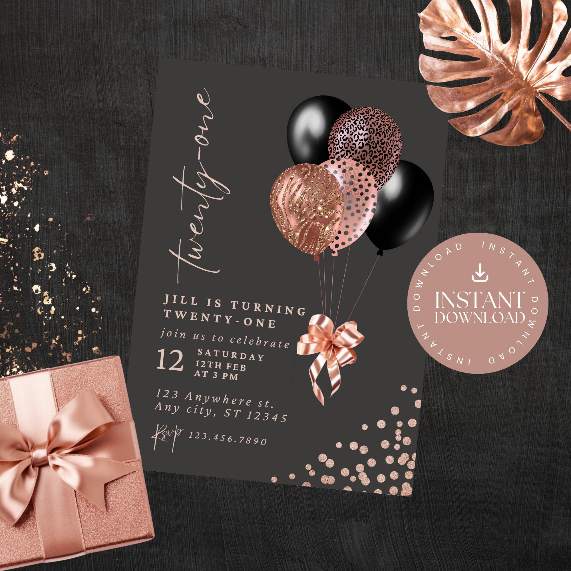 Modèle d'invitation de fête d'anniversaire de guépard d'or rose ...