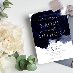 Navy Blue Watercolor Wedding Invite, Wedding Invitation Only, Editable ...