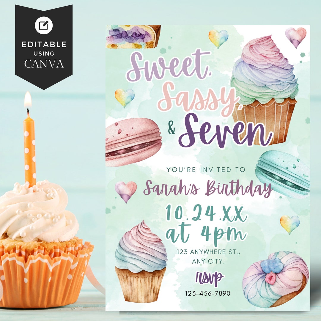 Sweet Sassy and Seven Birthday Invite, Sweet Sassy and Seven Birthday ...