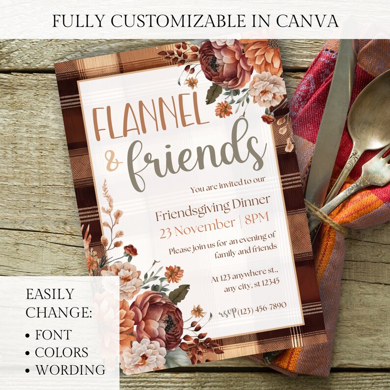 Friendsgiving Invitation Flannel & Friends, Friends Casual Thanksgiving ...