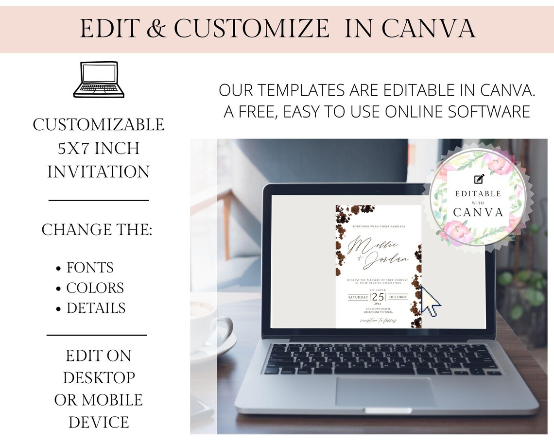 Cow Print Wedding Invitation - Rustic Photo Template - Instant Download ...