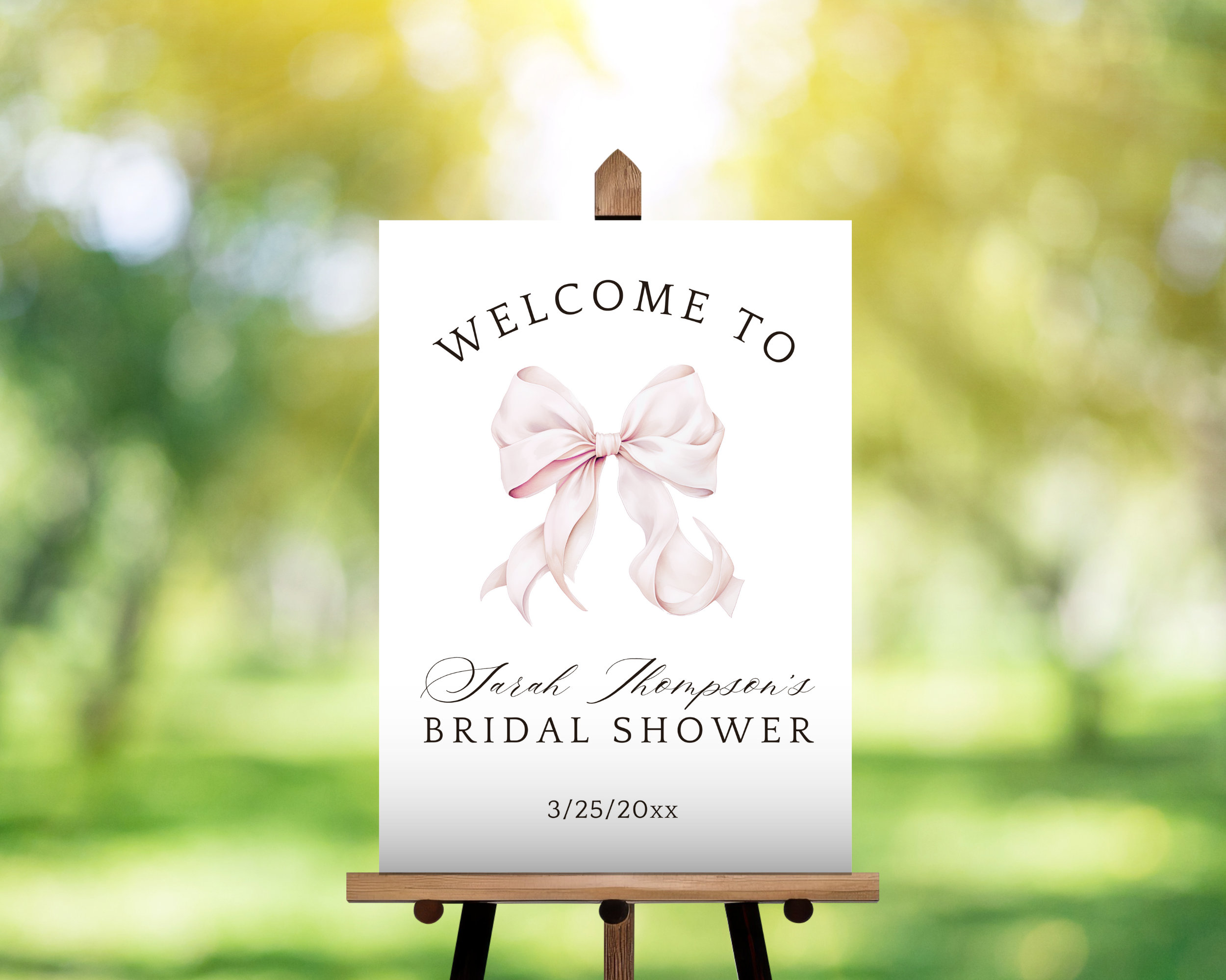 Pink Bow Bridal Shower Welcome Sign, Tying the Knot Editable Template ...