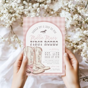 My First Rodeo Girl Birthday Invite, Cowgirl First Birthday Invitations ...