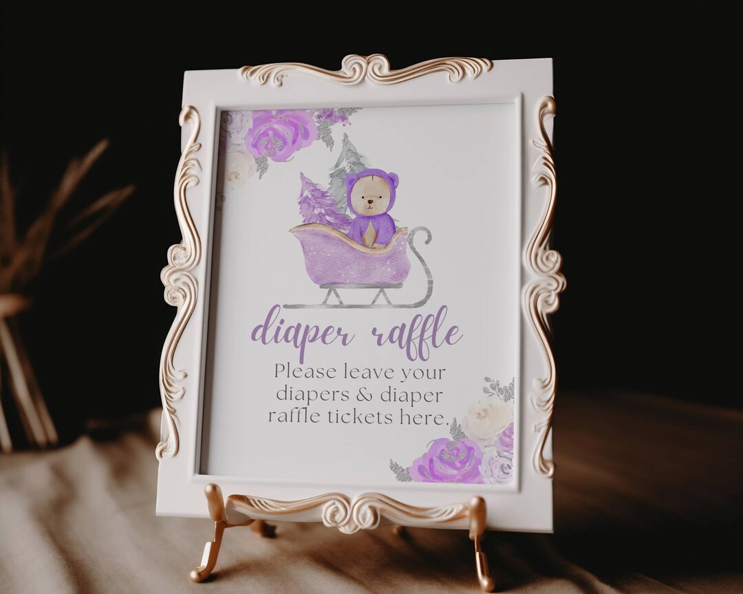 Purple We Can Bearly Wait Diaper Raffle Sign & Tickets, Instant ...