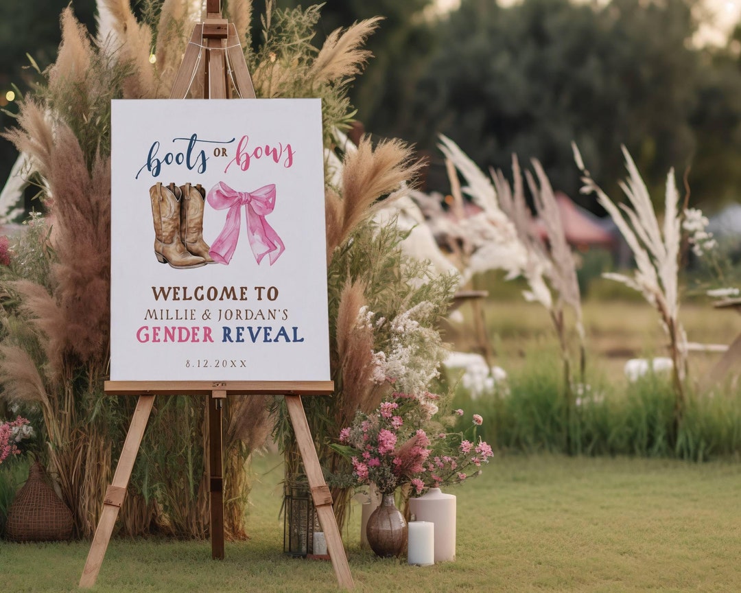 Boots or Bows Gender Reveal Welcome Sign - Printable Template ...