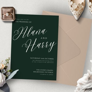 Dark Green Wedding Invite | Green Wedding | Printed Invitation | Canva Template, Instant ...