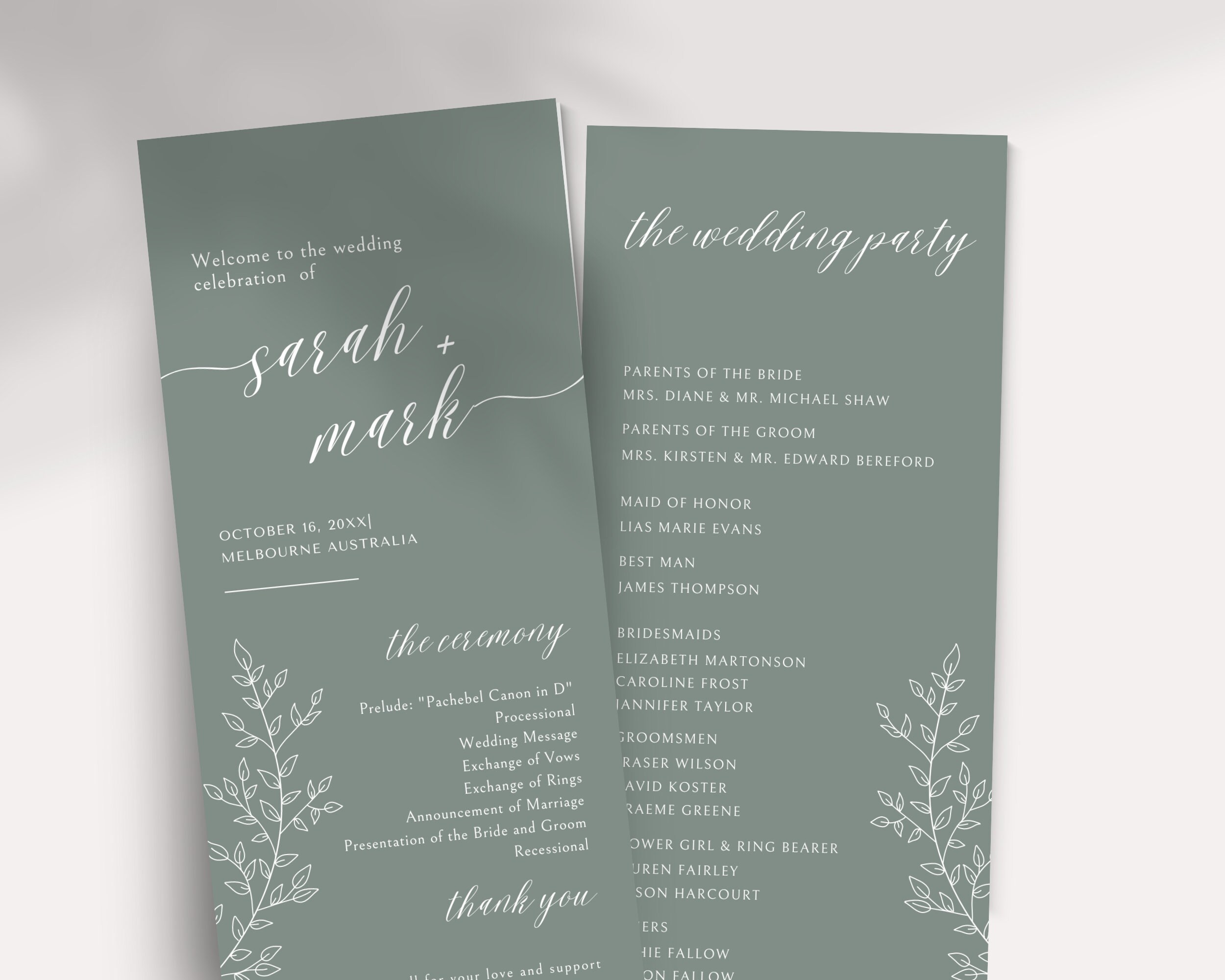 Sage Green Wedding Program Instant Download Wedding - Etsy