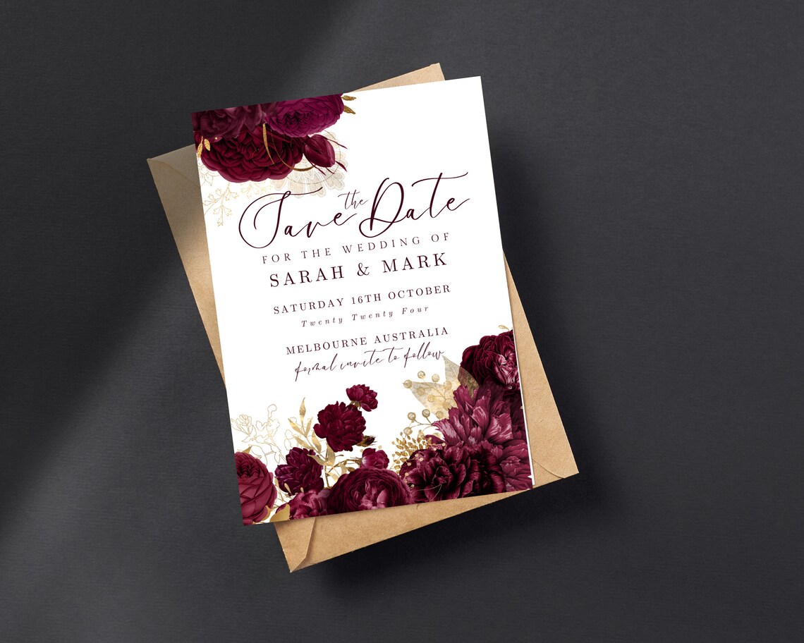 Burgundy and Gold Save the Date Save the Date Invitation Burgundy ...