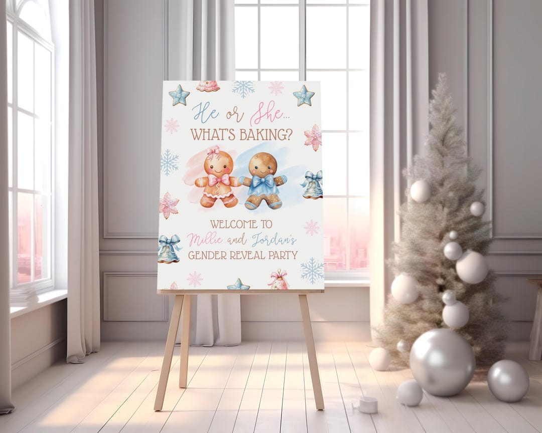 Gingerbread Gender Reveal Welcome Sign - Printable Template - Editable ...