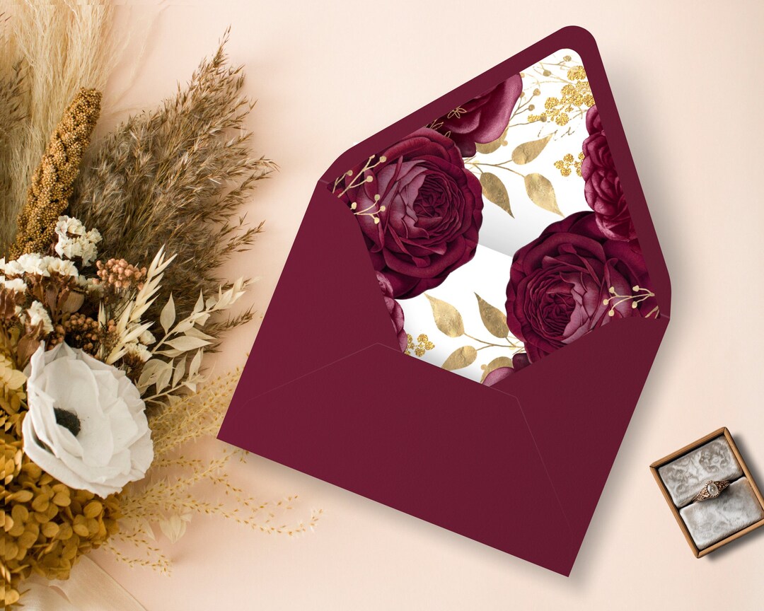 Wedding Envelope Liners Burgundy and Gold, Printable Envelope Liners ...