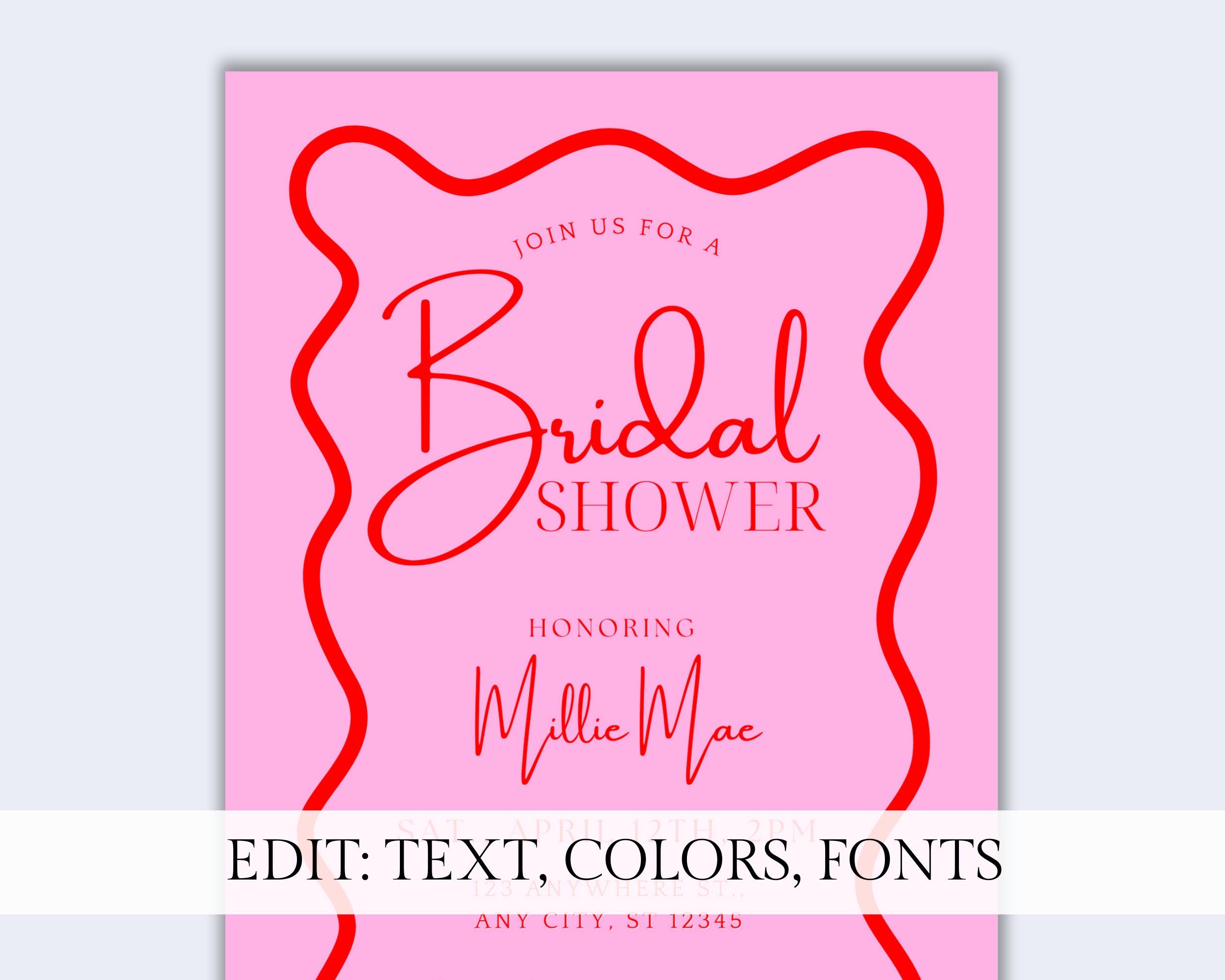 Wavy Border Bridal Shower, Bridal Shower Invitation Retro Wavy Border ...