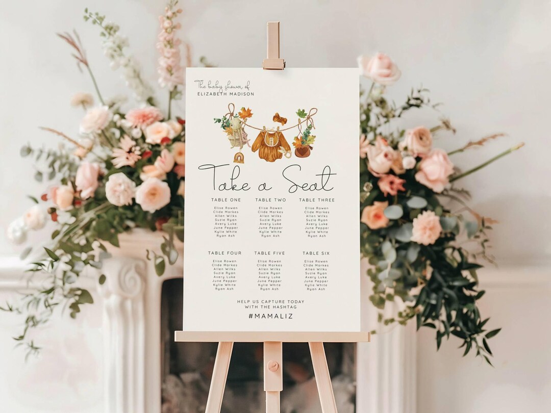 Fall Girls Baby Shower Seating Chart, Clothesline Baby Shower Seating ...