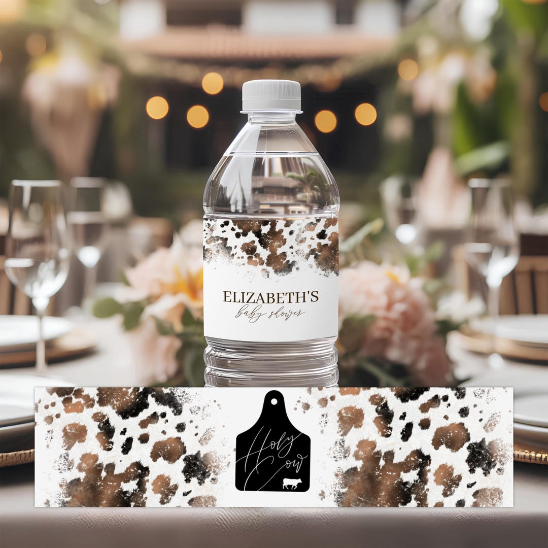 Holy Cow Water Bottle Labels, Editable Bridal Shower Decor, Cow Print ...