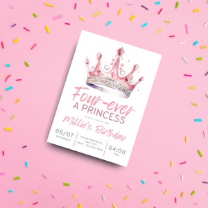 Four Ever A Princess Birthday Invitation, Magical Party Invite, Girls ...