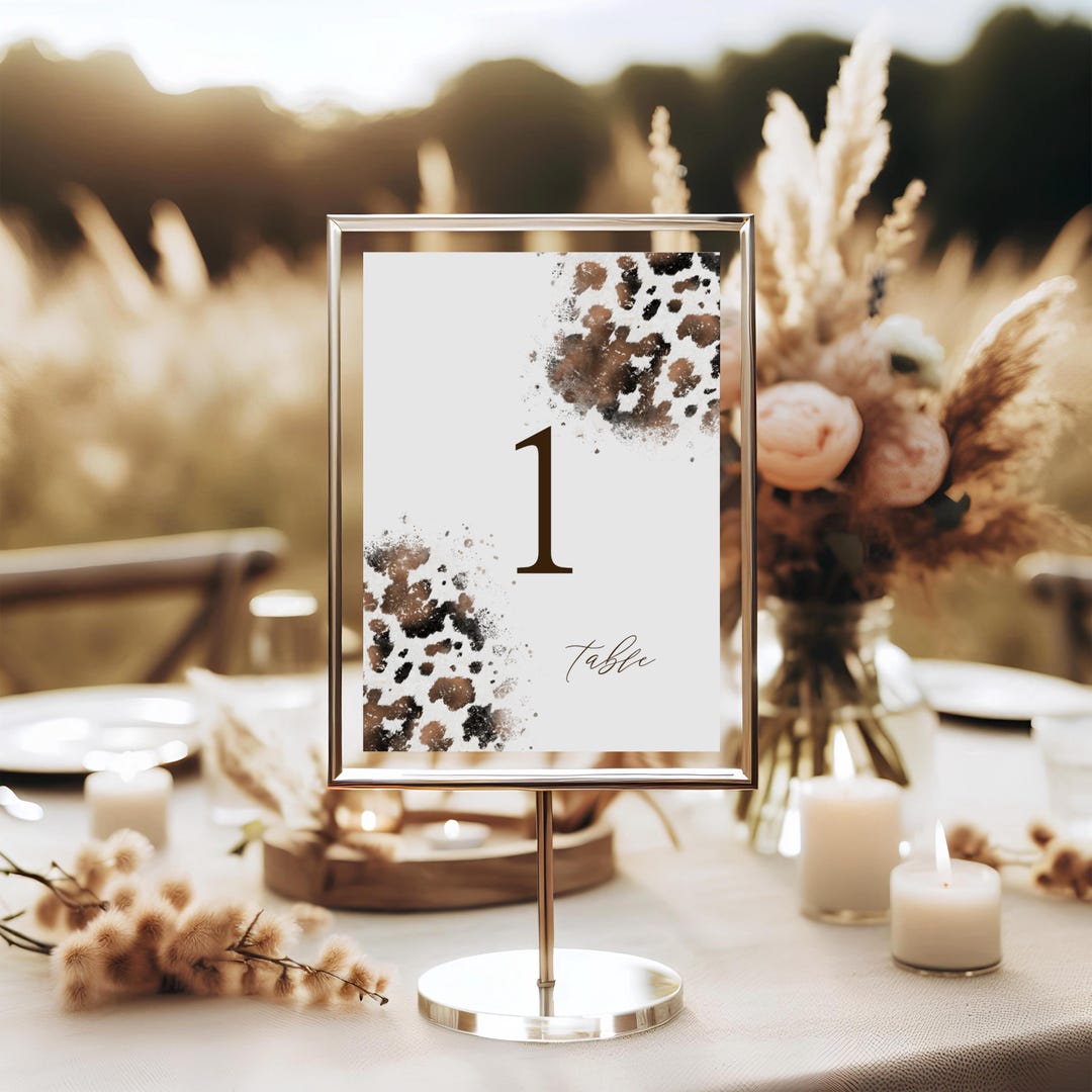 Cow Print Table Number, Printable Template, Editable, Instant Download ...