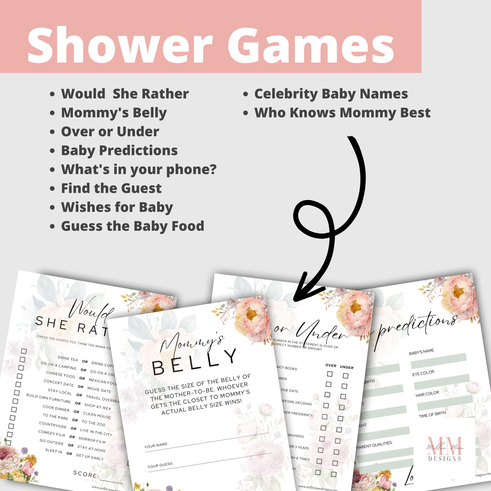 Baby in Bloom Baby Shower Games Printable Baby Shower Games, BSBL1 ...