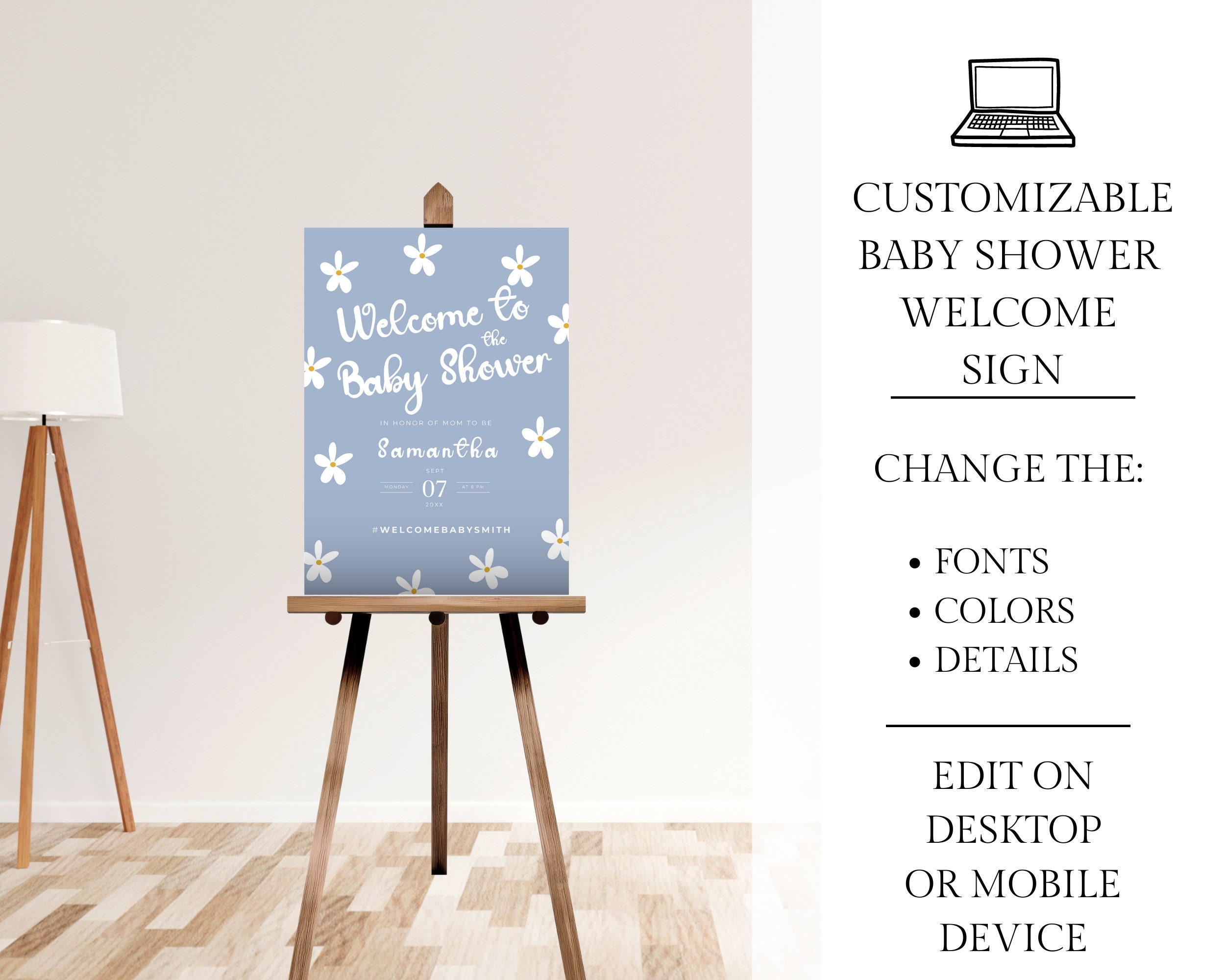 Blue Daisy Welcome Sign Retro Girl Baby Shower Welcome - Etsy