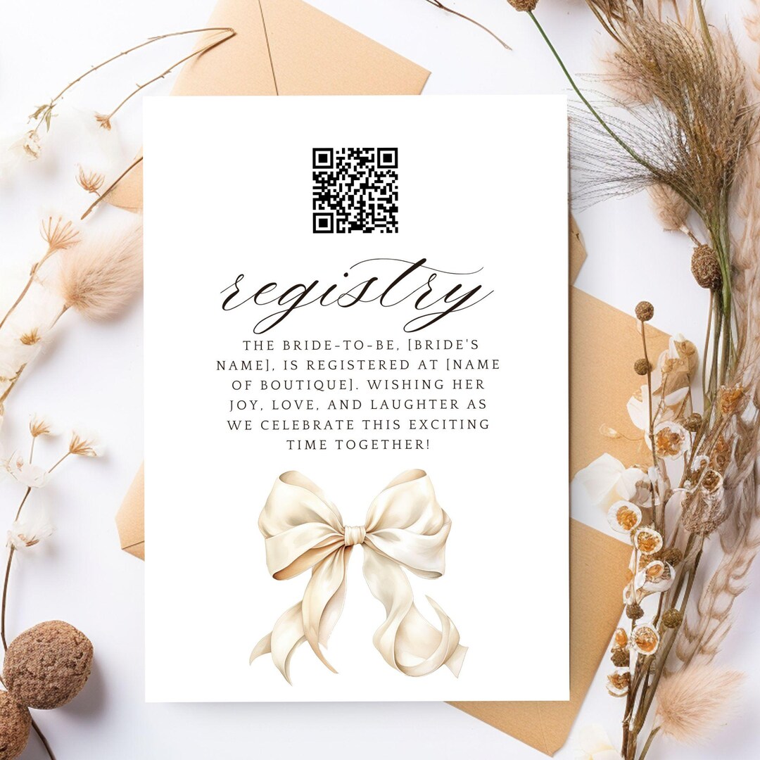 Tying the Knot Bridal Registry Card, Printable Registry Card With QR ...