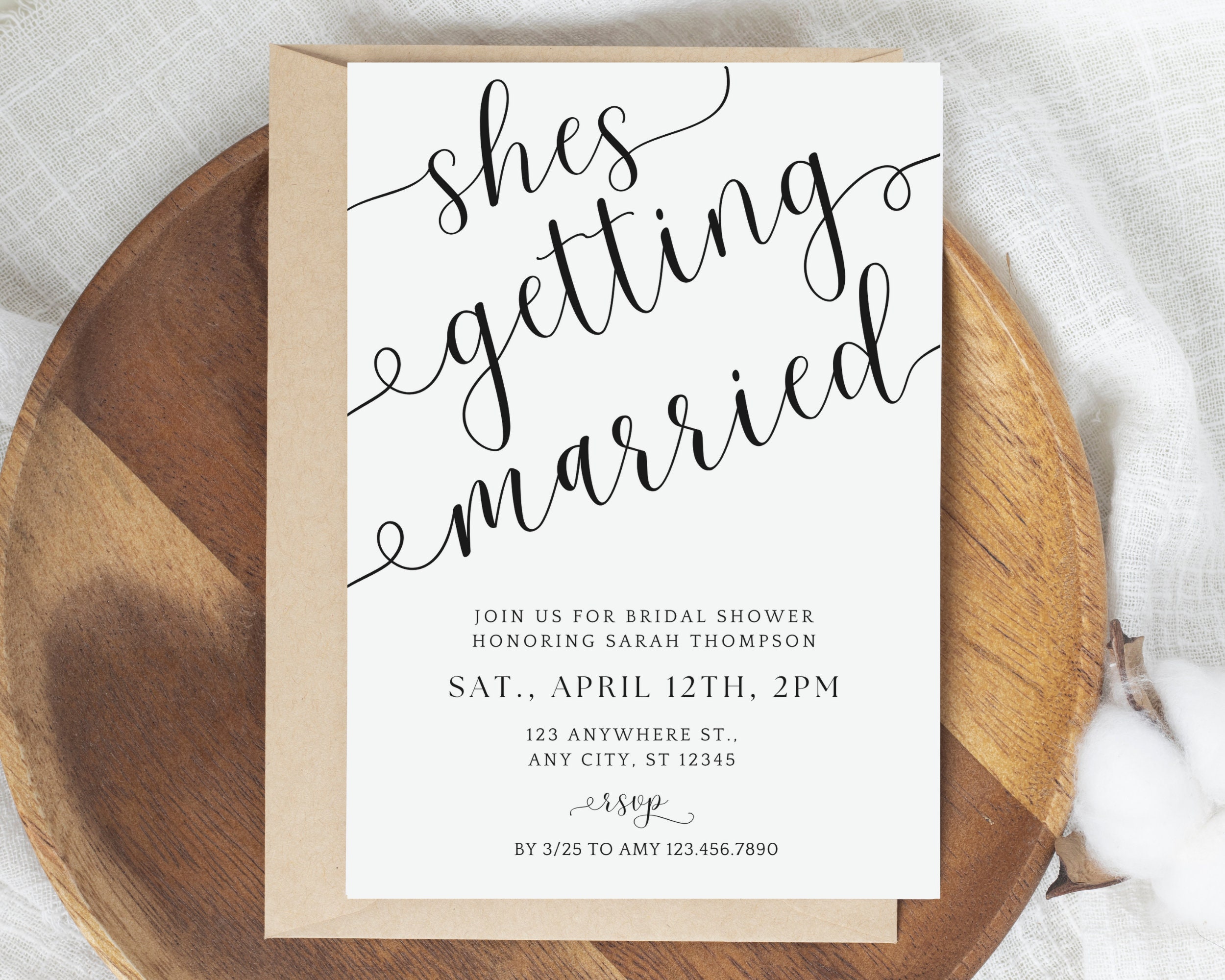 Minimalist Bridal Shower Invitation, Instant Download, Editable ...