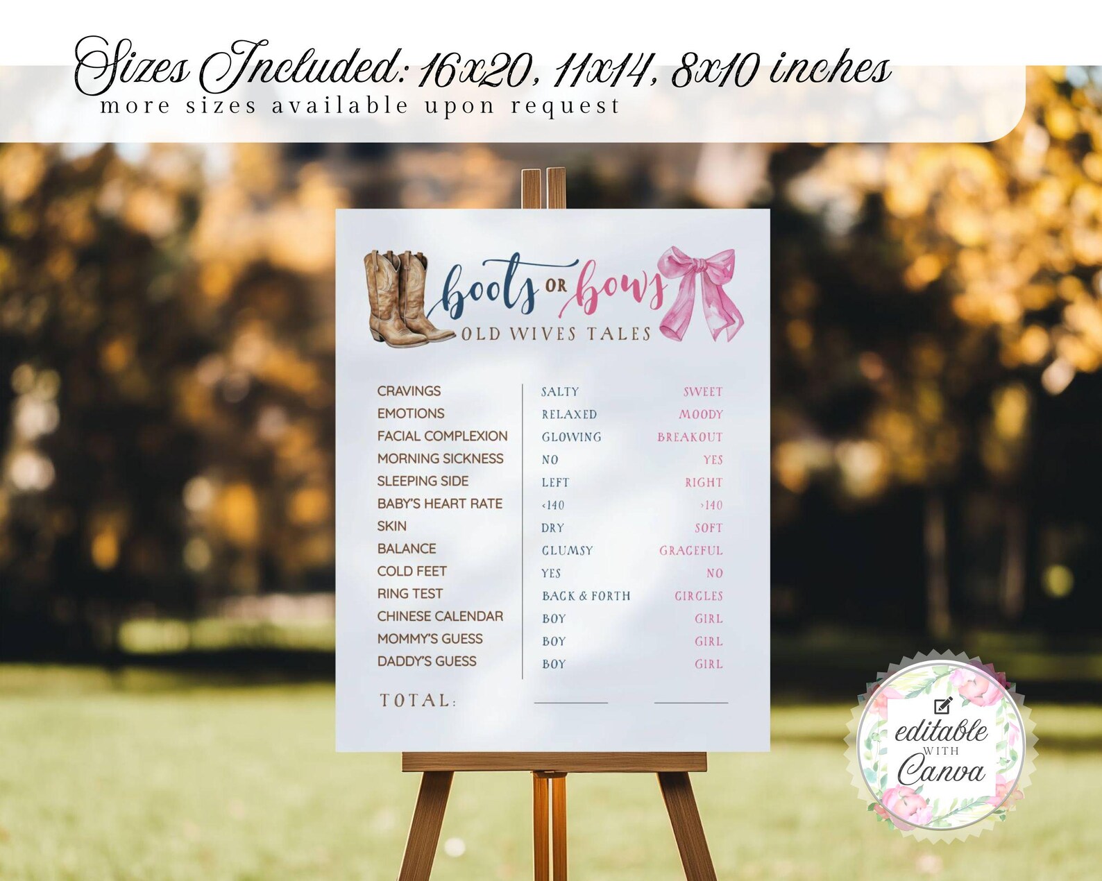 Boots or Bows Old Wives Tales - Printable Template - Editable Boots or ...
