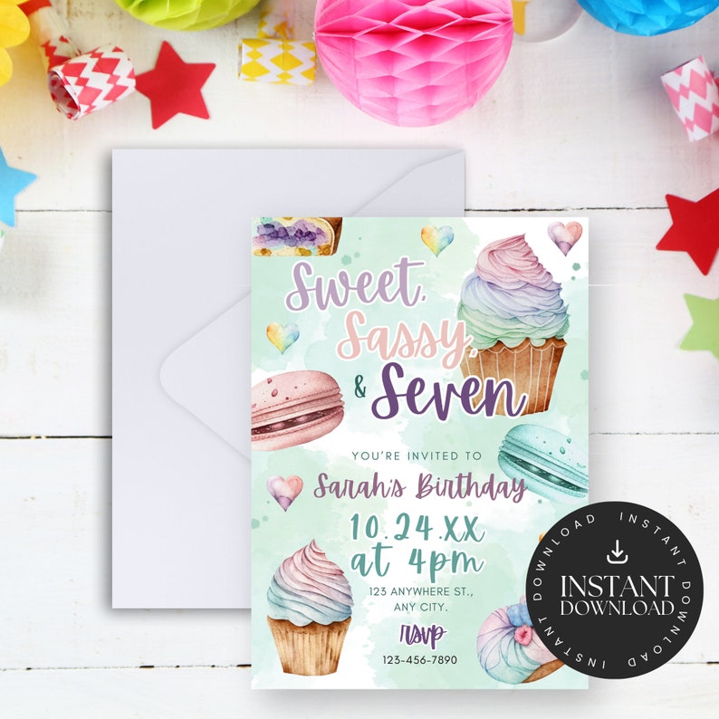 Sweet Sassy and Seven Birthday Invite, Sweet Sassy and Seven Birthday ...