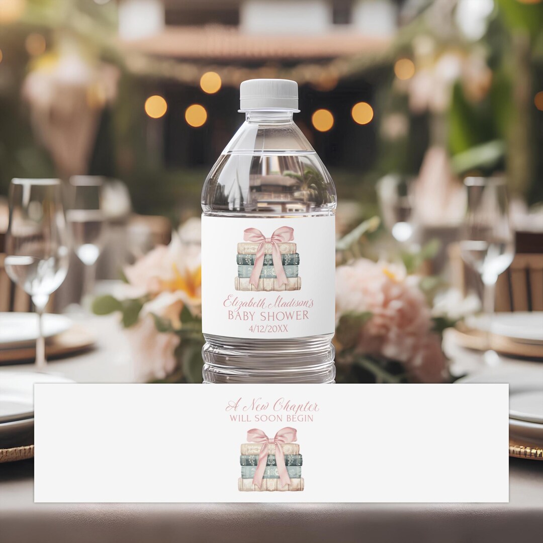 A New Chapter Begins Water Bottle Labels, Baby Shower - Editable in ...