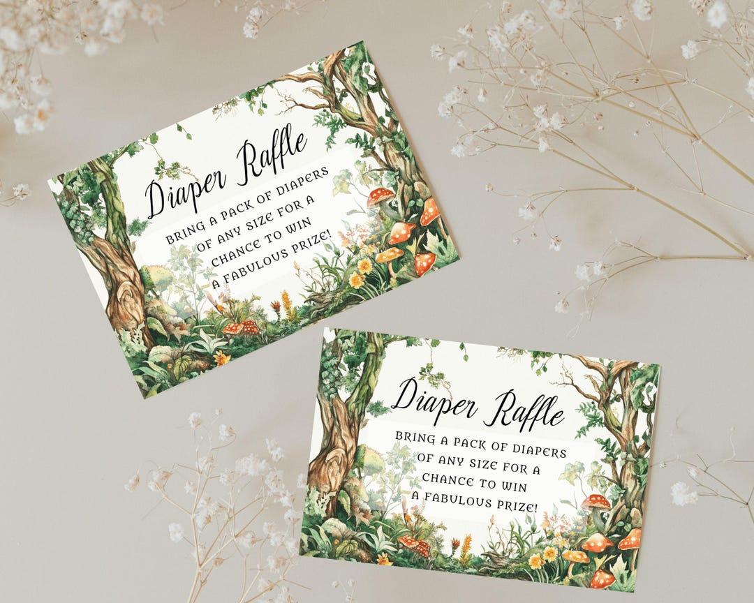 Encanted Forest Diaper Raffle Card, Enchanted Baby Shower Template ...