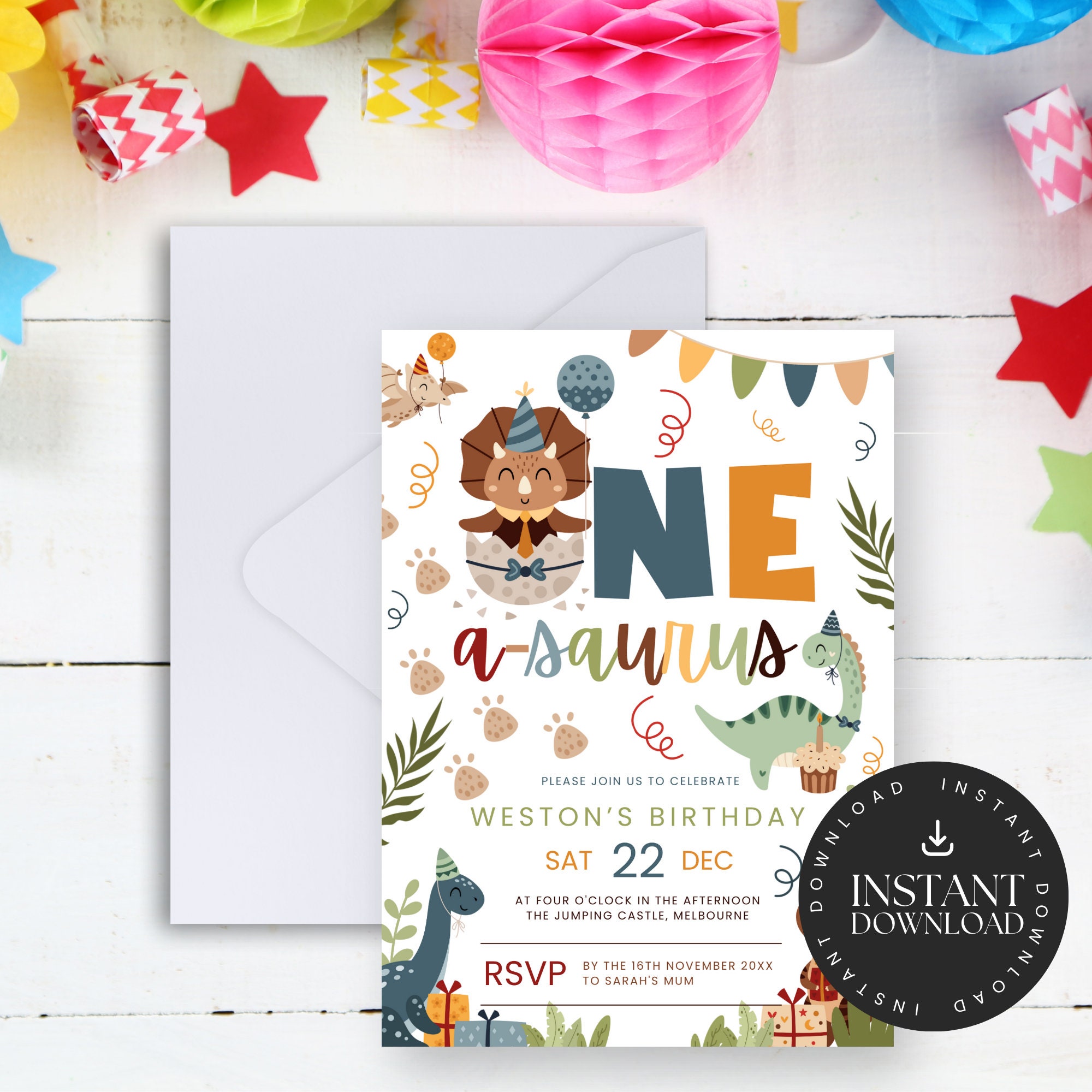 One a Saurus Birthday Invitation Template, Dino Birthday Invitations ...
