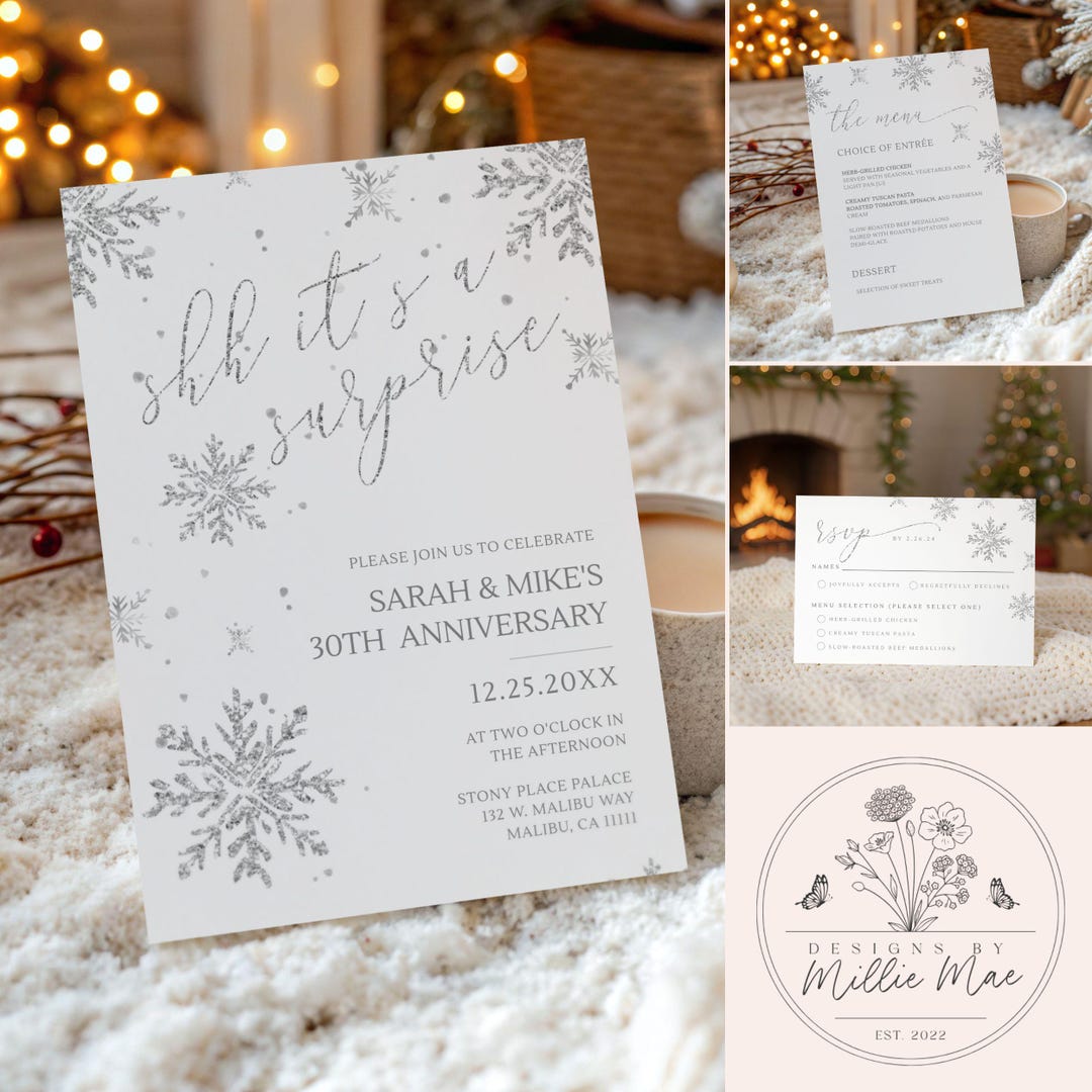 Winter Wonderland Suprise Anniversary Party Invitation - Editable ...