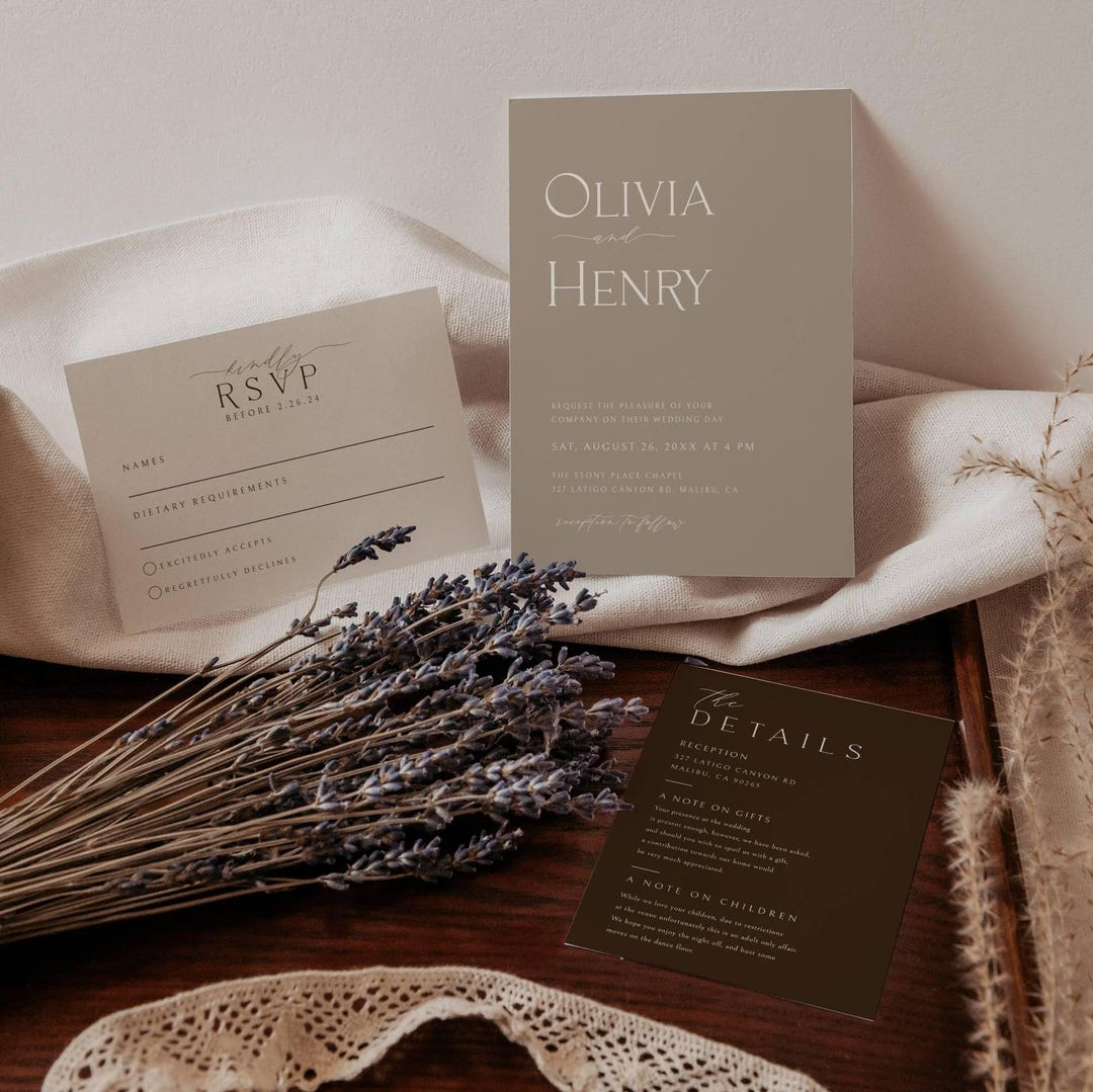 Mocha Mousse Wedding Invitation Bundle - Elegant Wedding Invitations ...