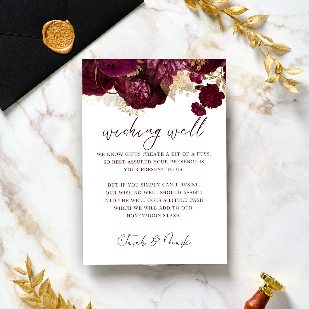Wishing Well Card boho Floral Printable Wedding Wishing - Etsy