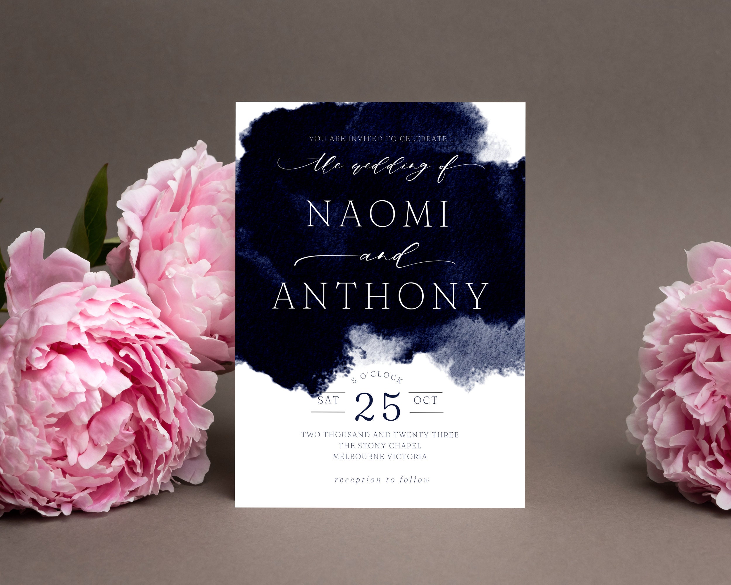Navy Blue Watercolor Wedding Invite, Wedding Invitation Only, Editable ...