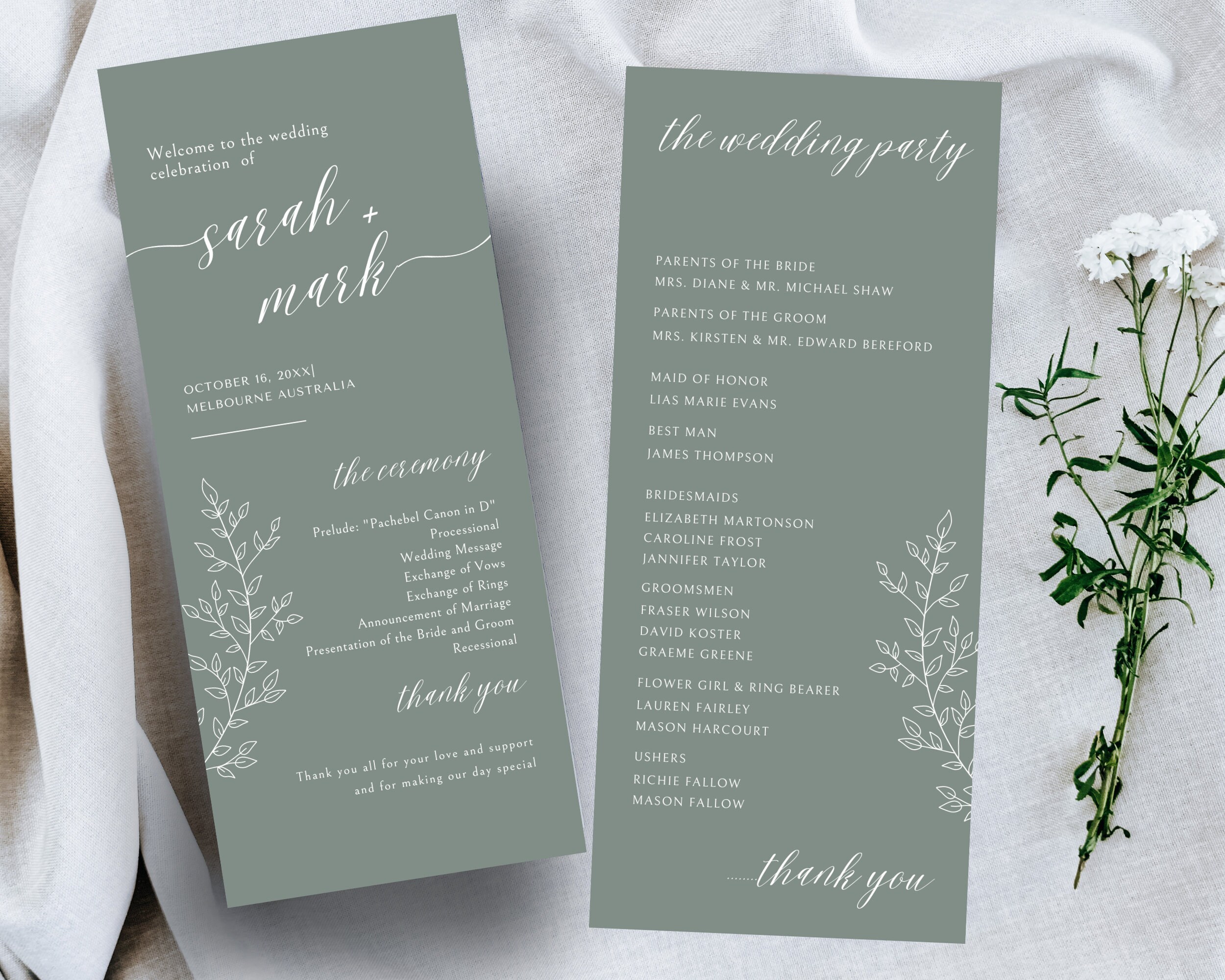 Sage Green Wedding Program, Instant Download , Wedding Ceremony Program ...
