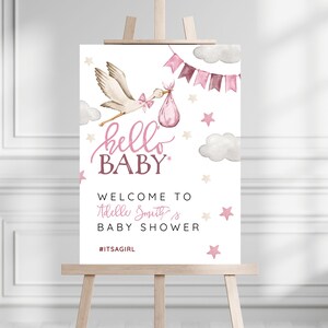 Welcome Sign for Baby Shower Stork - Editable Stork Welcome Sign ...