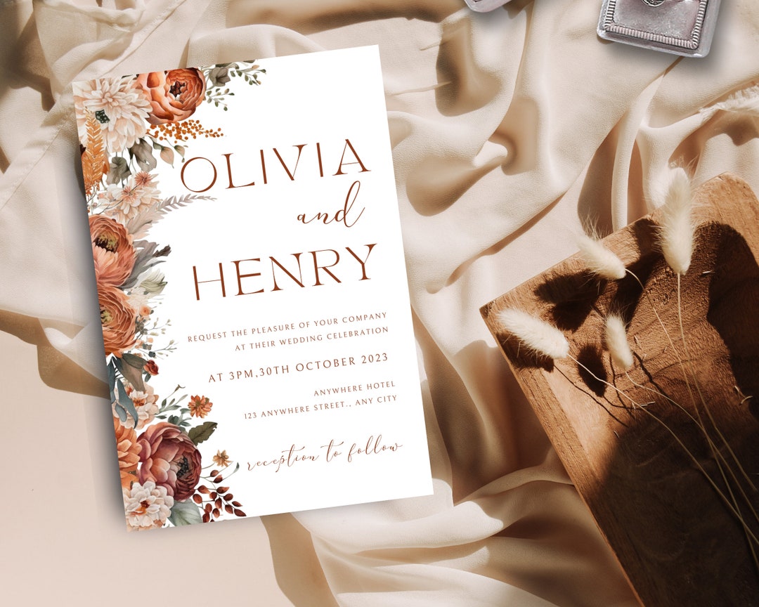 Floral Terracotta Wedding Invites Terracotta Floral Wedding - Etsy