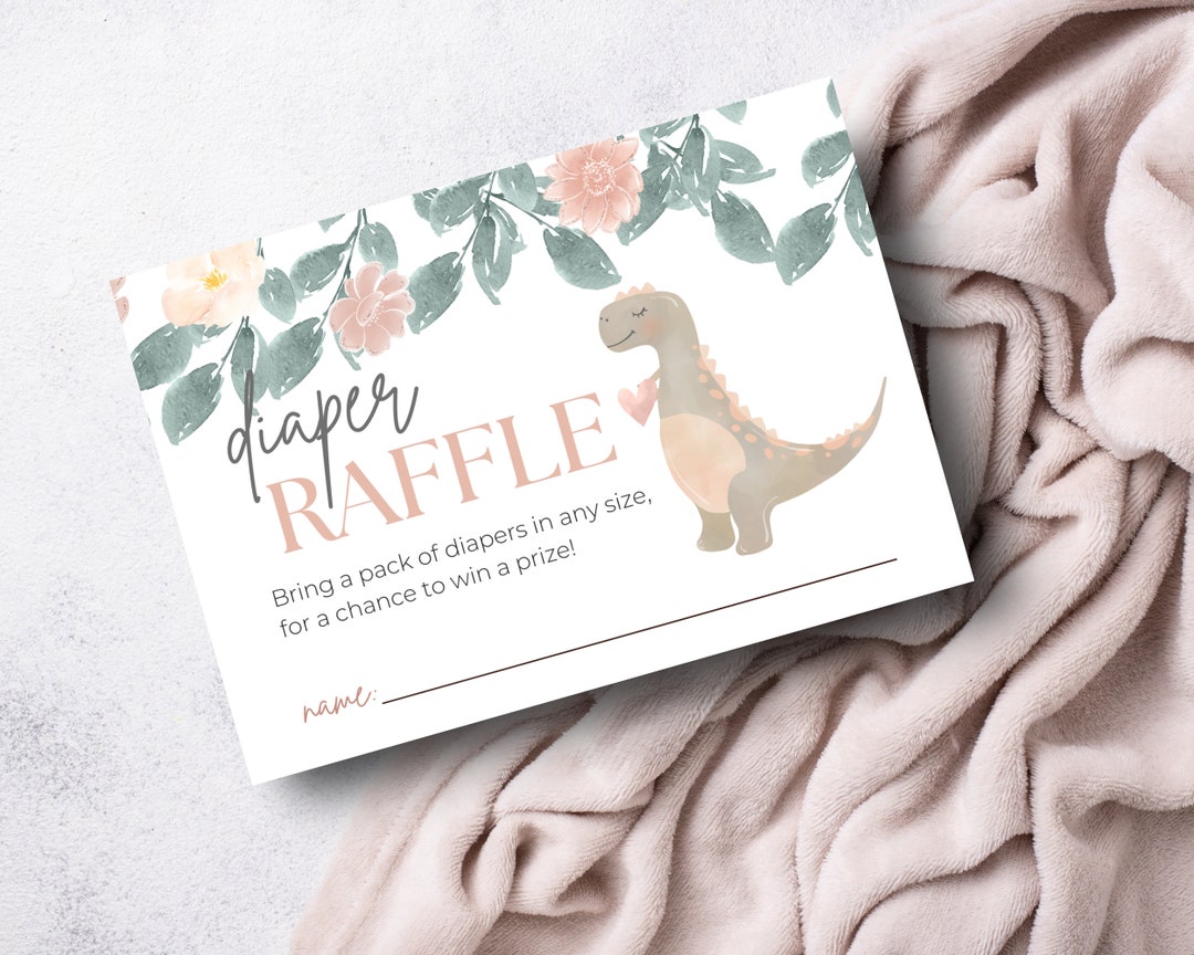 Girl Dinosaur Baby Shower Diaper Raffle Ticket Dino Diaper - Etsy