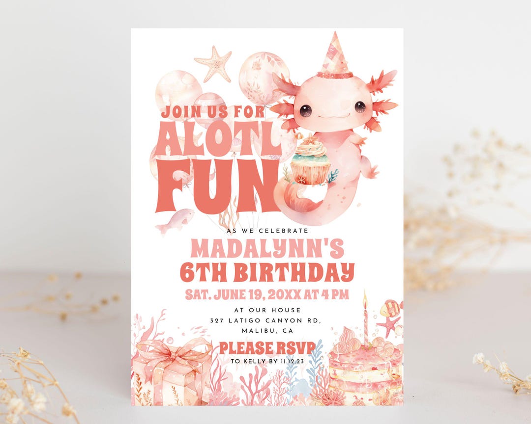 Invitación de axolotl de Peach Girl Editar en Templett Invitación de ...