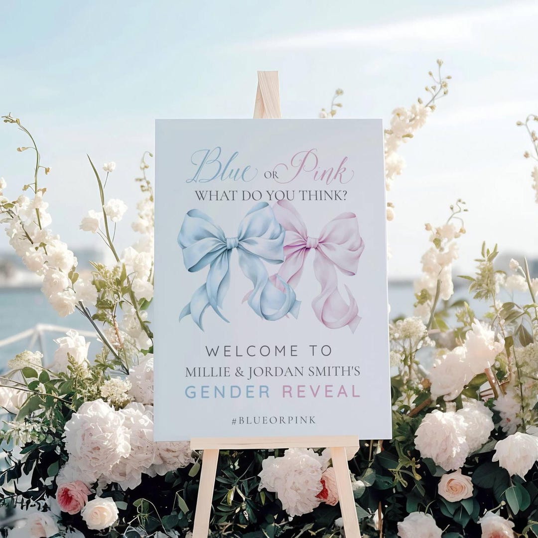 Gender Reveal Sign Bows - Welcome Sign - Printable Template - Editable ...