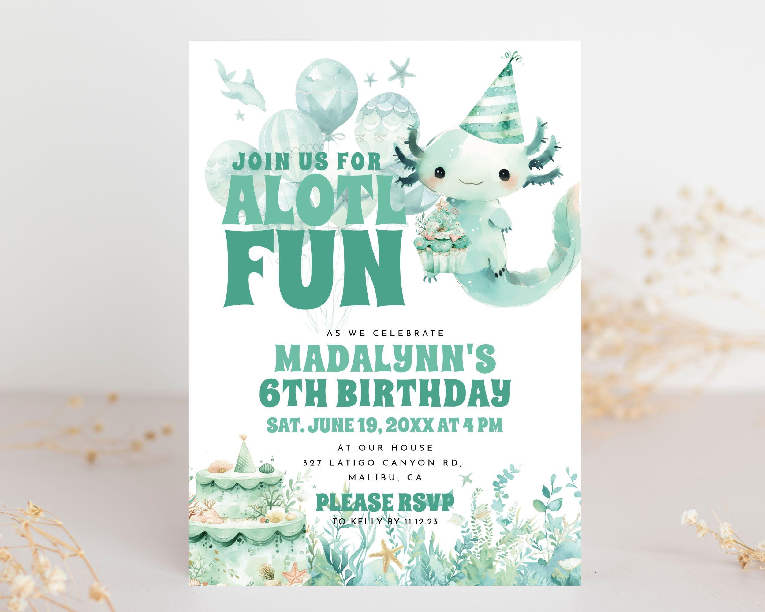 Invitación de cumpleaños de axolotl editable - Editar en Templett ...