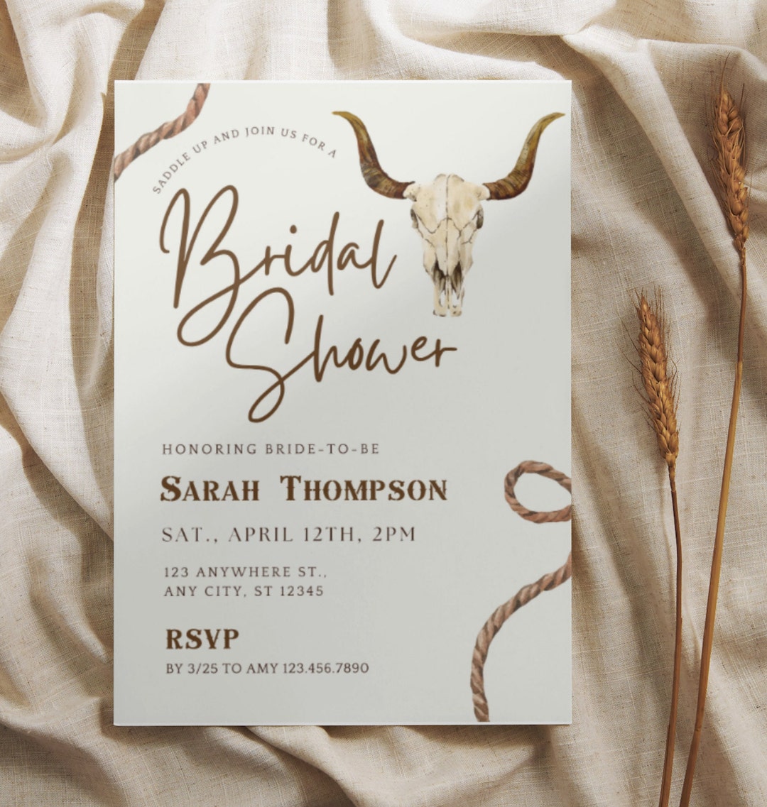 Western Theme Bridal Shower, Rustic Wedding Invitation, Cow Skull ...