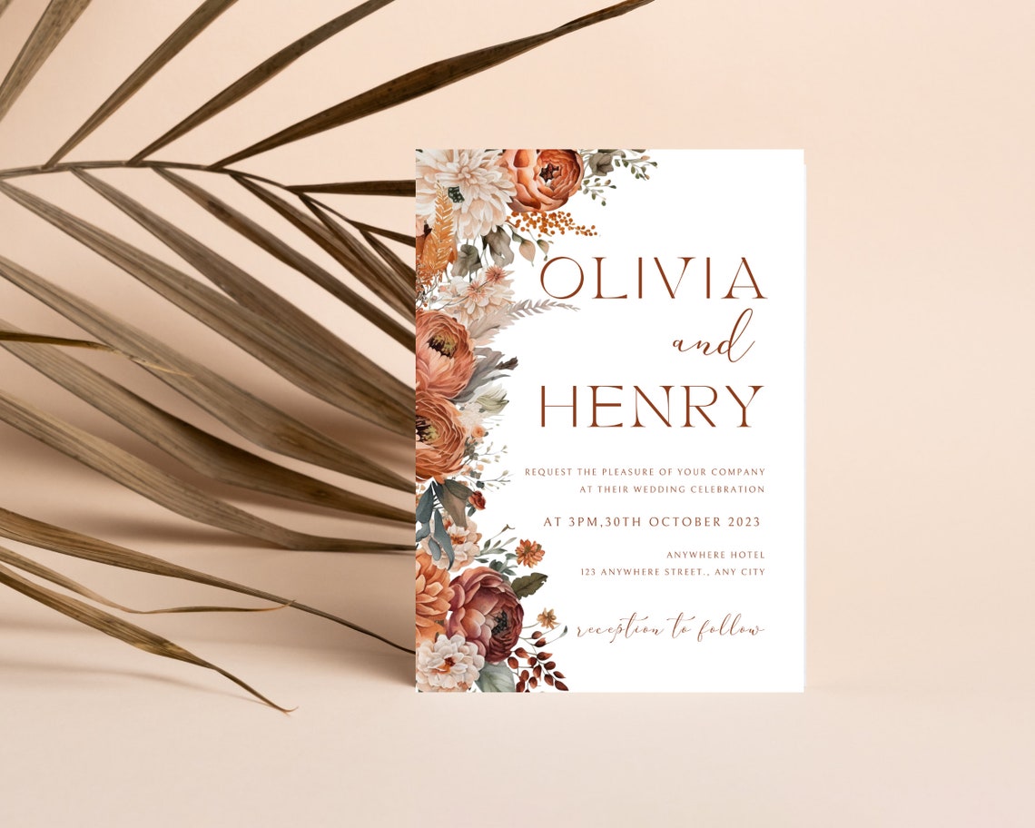 Floral Terracotta Wedding Invites Terracotta Floral Wedding - Etsy