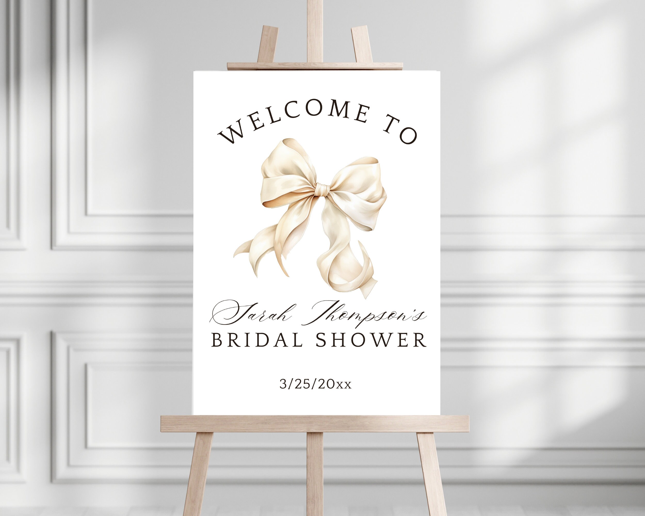 Bow Bridal Shower Welcome Sign, Tying the Knot | Editable Template ...